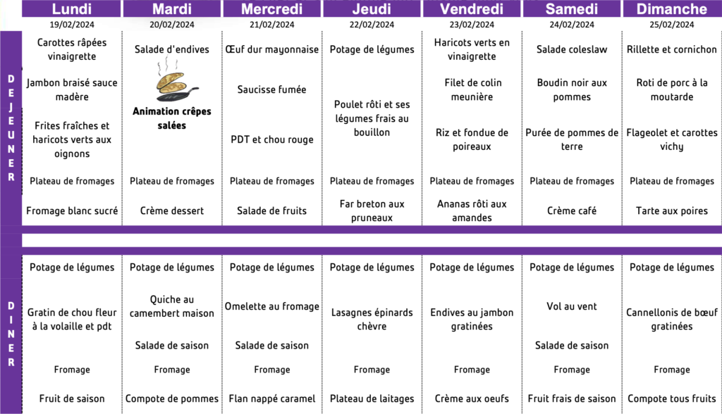 Menus Ehpad Lille | Classiques ou Végétariens | L'Arche