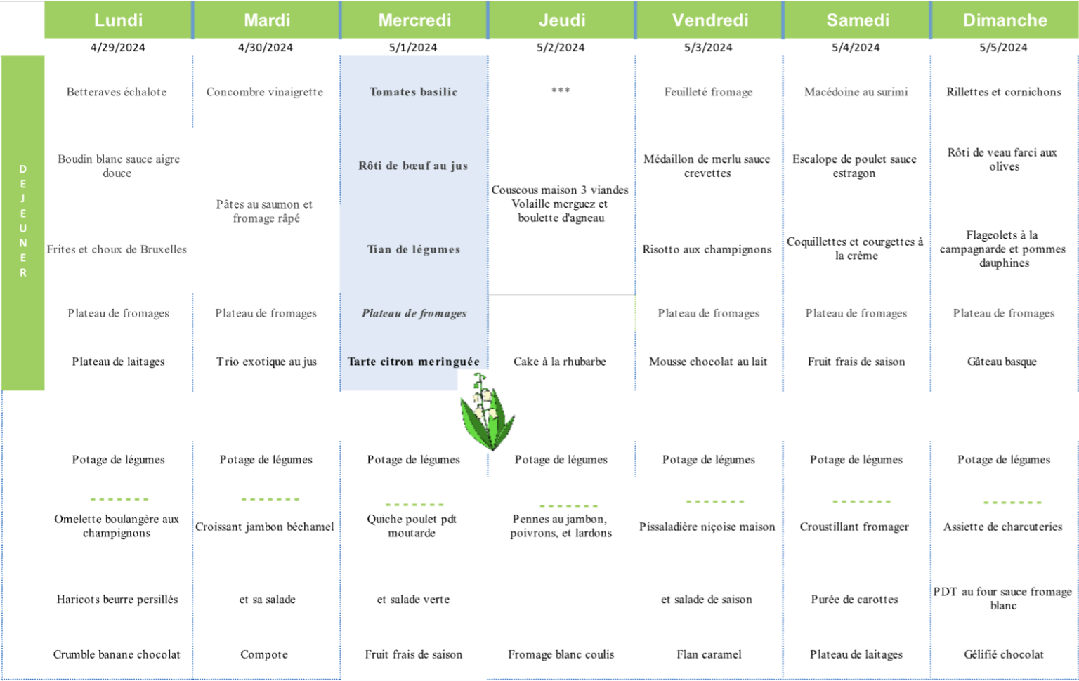 Menus Ehpad Lille | Classiques ou Végétariens | L'Arche