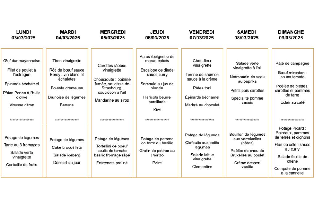 Menus Ehpad Lille | Classiques ou Végétariens | L'Arche